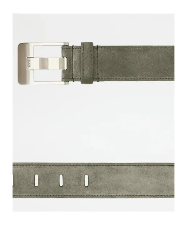 TOD'S Suede Belt With Logo Buckle - Green