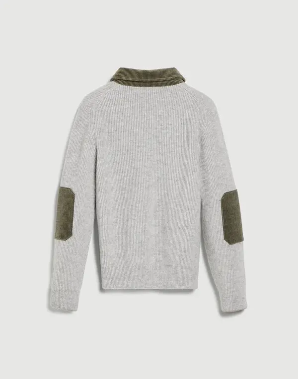 Brunello Cucinelli Cashmere English-rib Knit Polo With Corduroy Inserts