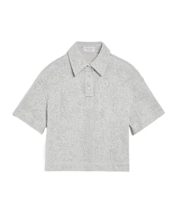 Brunello Cucinelli Sparkling Virgin Wool And Cashmere Lace Flowers Polo Shirt - Light Gray