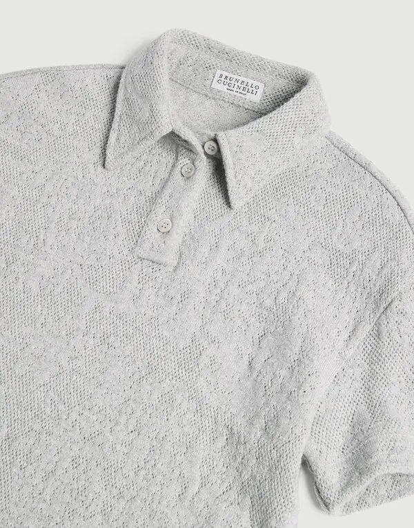 Brunello Cucinelli Sparkling Virgin Wool And Cashmere Lace Flowers Polo Shirt - Light Gray