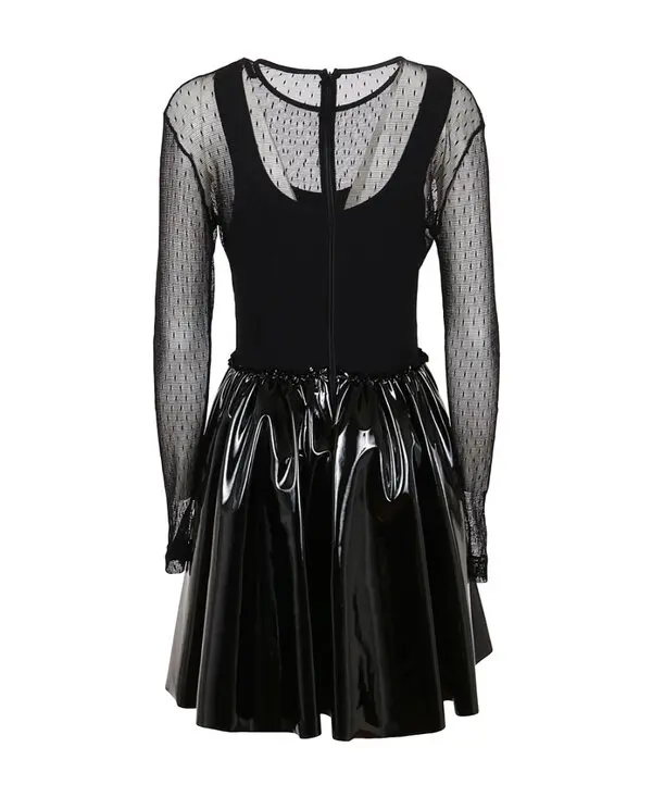 Red Valentino High-shine Paneled Long-sleeve Dress