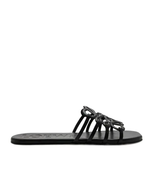 Loewe Anagram Petal Leather Sliders - Black