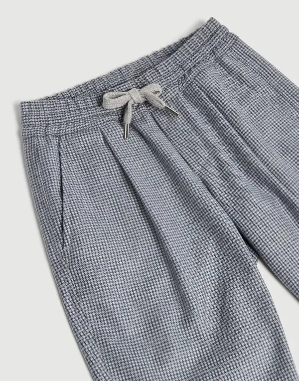 Brunello Cucinelli Cashmere And Silk Houndstooth Flannel Trousers - Sky-blue