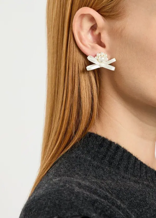 Simone Rocha Petite Bow Crystal-embellished Stud Earrings