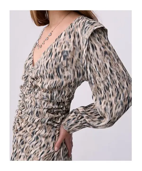 Liu Jo Printed Crepe V-neck Long Sleeve Dress