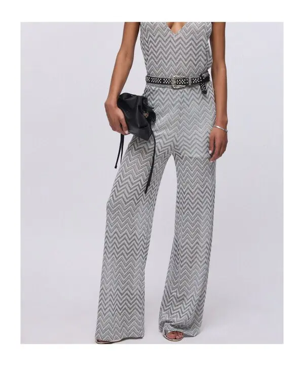 Liu Jo Metallic Herringbone Drawstring Trousers - Grey