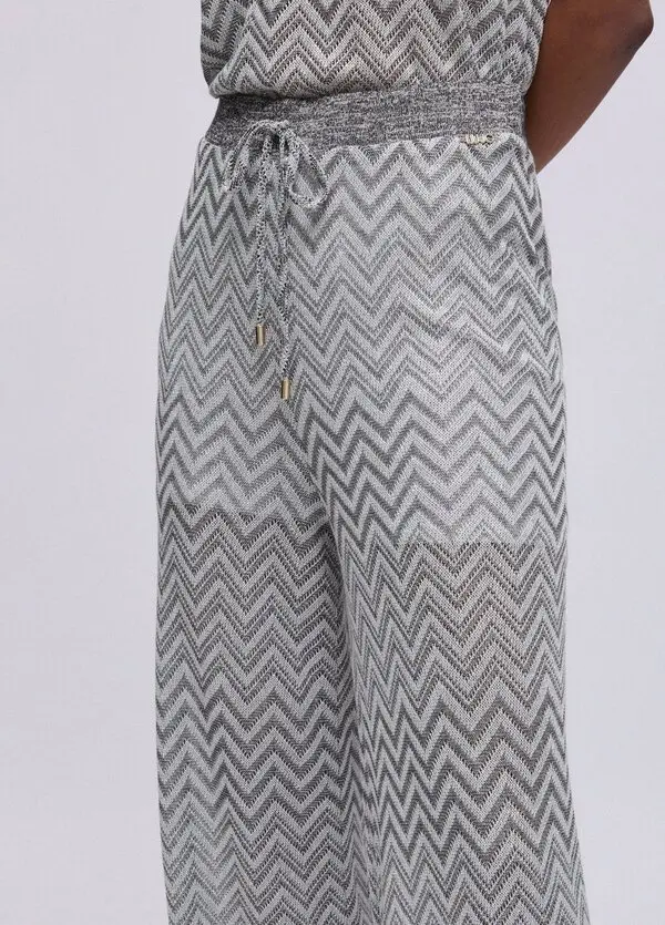 Liu Jo Metallic Herringbone Drawstring Trousers - Grey
