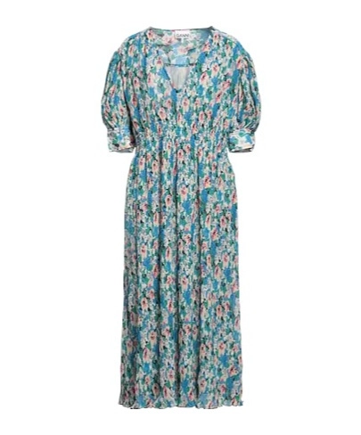 GANNI Floral Print Midi Dress With V-neck And Short Sleeves
