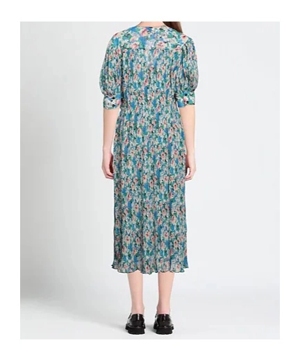 GANNI Floral Print Midi Dress With V-neck And Short Sleeves