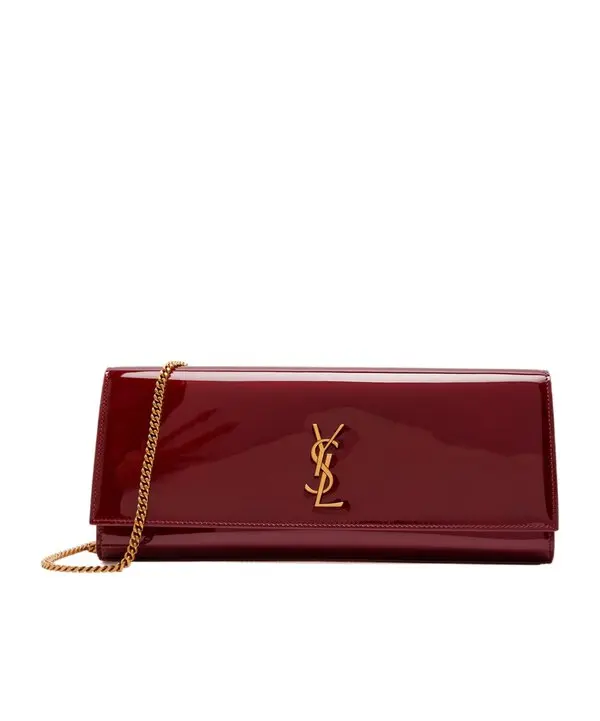 Saint Laurent Kate Logo Patent Leather Clutch - Brown