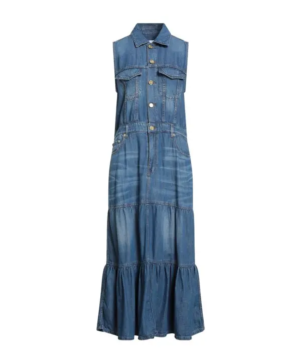 GANNI Denim Sleeveless Tiered Shirt Dress - Blue