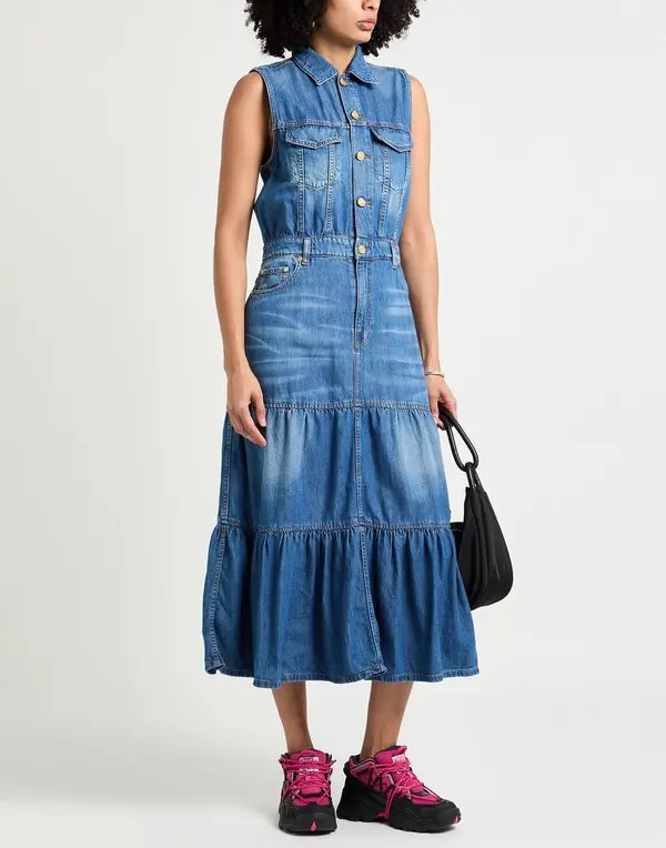 GANNI Denim Sleeveless Tiered Shirt Dress