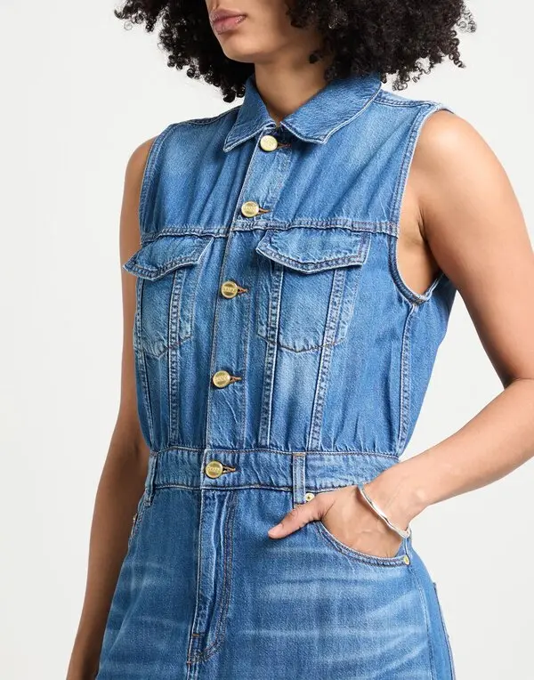 GANNI Denim Sleeveless Tiered Shirt Dress