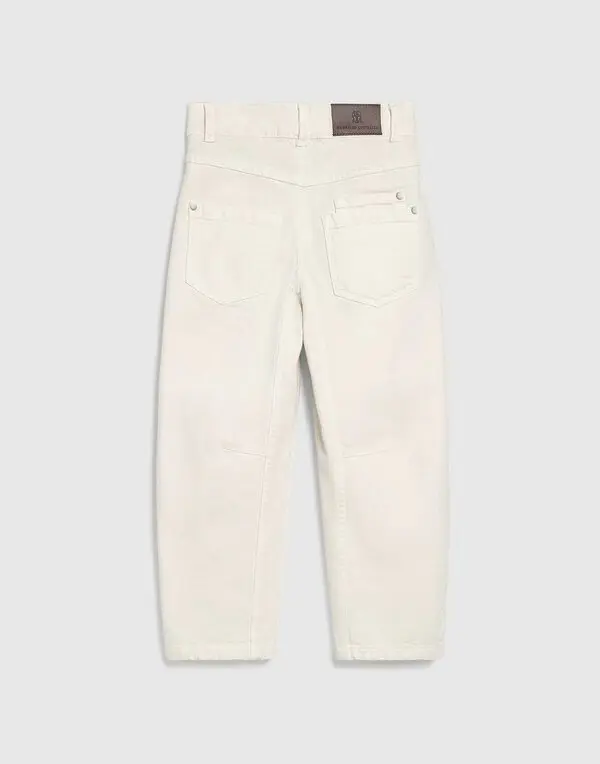 Brunello Cucinelli Dyed Soft Denim Curved Trousers With Monili