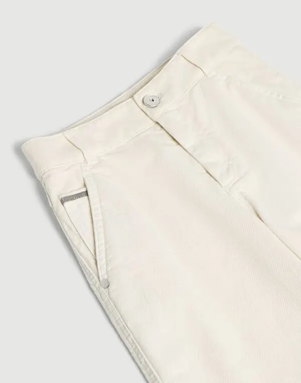 Brunello Cucinelli Dyed Soft Denim Curved Trousers With Monili