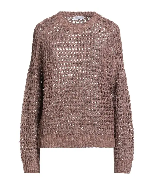 Brunello Cucinelli Medium-weight Knit Sequined Crewneck Sweater - Brown