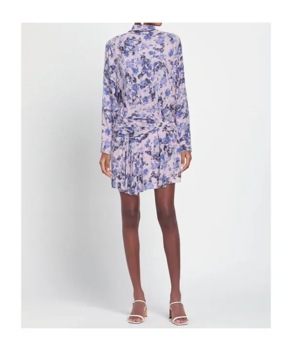 Isabel Marant Étoile Floral Print Long Sleeve Dress With High Collar And Pleated Skirt