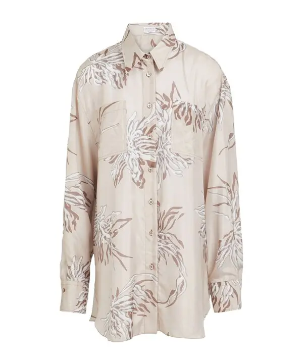 Brunello Cucinelli Printed Silk Long Sleeve Shirt