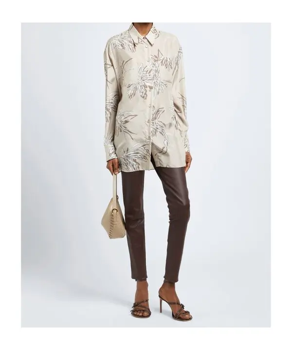 Brunello Cucinelli Printed Silk Long Sleeve Shirt