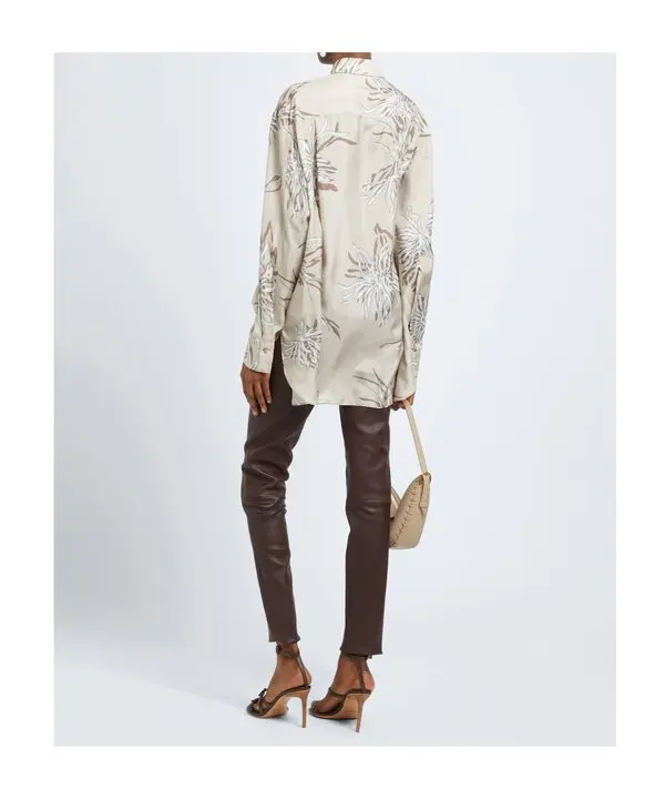 Brunello Cucinelli Printed Silk Long Sleeve Shirt