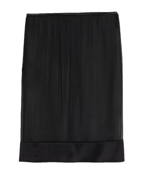 Saint Laurent Flared Satin Skirt With Leather Panels