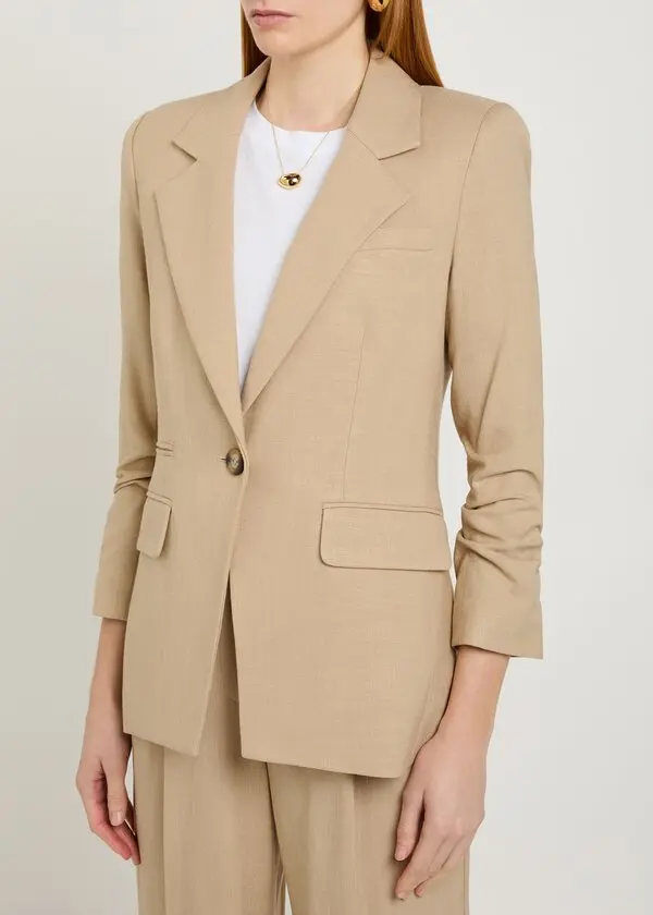 Veronica Beard Battista Gathered-sleeve Woven Blazer