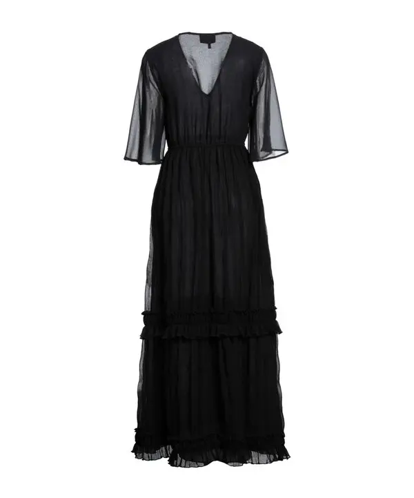 GANNI V-neck Short Sleeve Maxi Dress With Ruffles