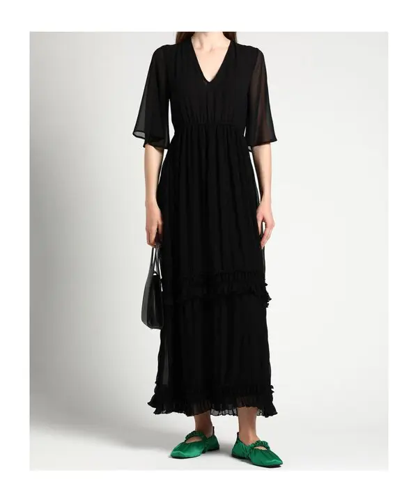 GANNI V-neck Short Sleeve Maxi Dress With Ruffles