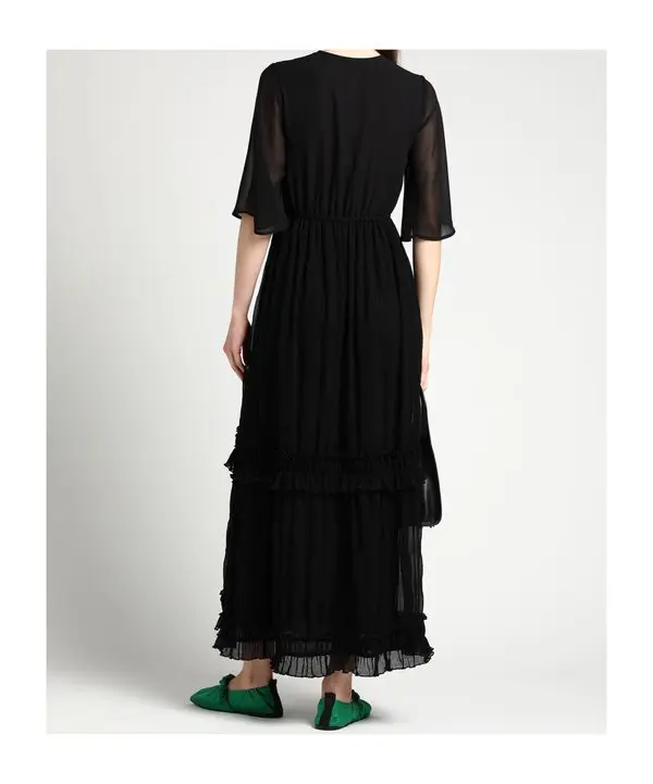 GANNI V-neck Short Sleeve Maxi Dress With Ruffles