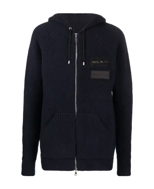 Balmain Logo Patch Drawstring Hoodie
