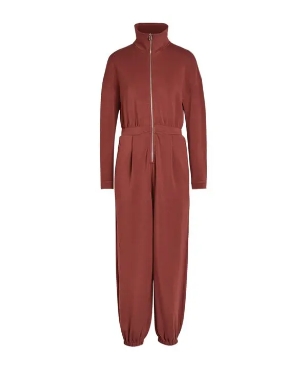 Varley Jessie High-neck Zip-up Jumpsuit With Pleated Waist - Red