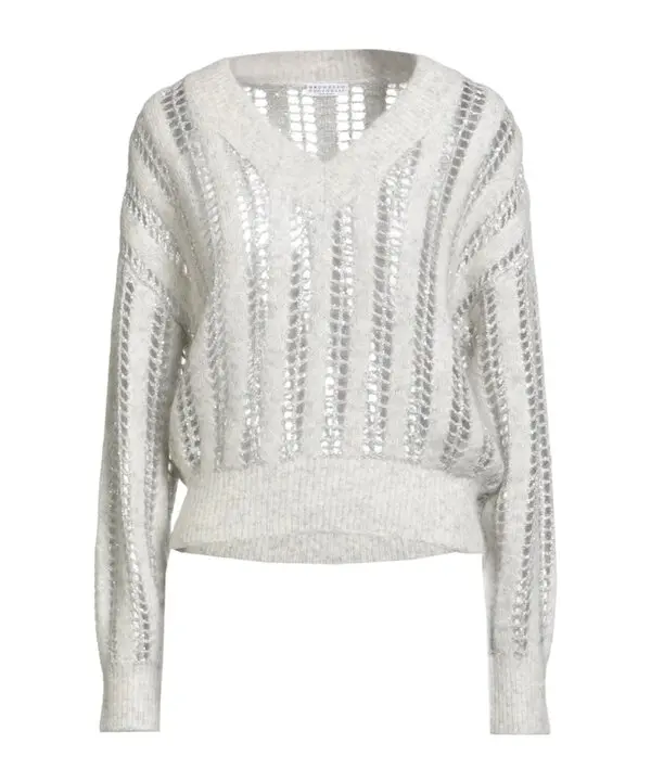Brunello Cucinelli Open-knit Sequined V-neck Jumper - No