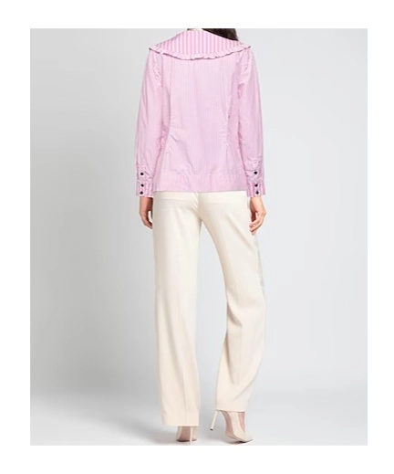 GANNI Striped Peter Pan Collar Ruched Shirt
