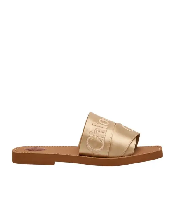 Chloé Woody Logo-embroidered Satin Sliders - Brown