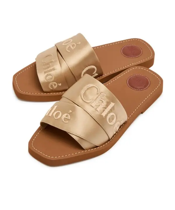 Chloé Woody Logo-embroidered Satin Sliders - Brown