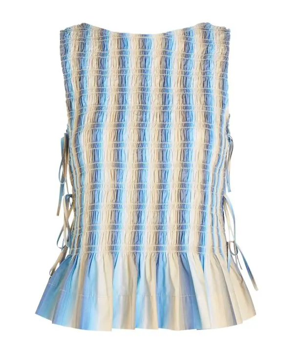 GANNI Ombre Stripe Smocked Cotton-poplin Top