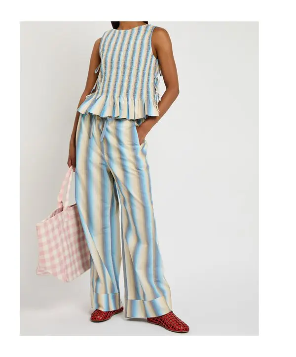 GANNI Ombre Stripe Smocked Cotton-poplin Top