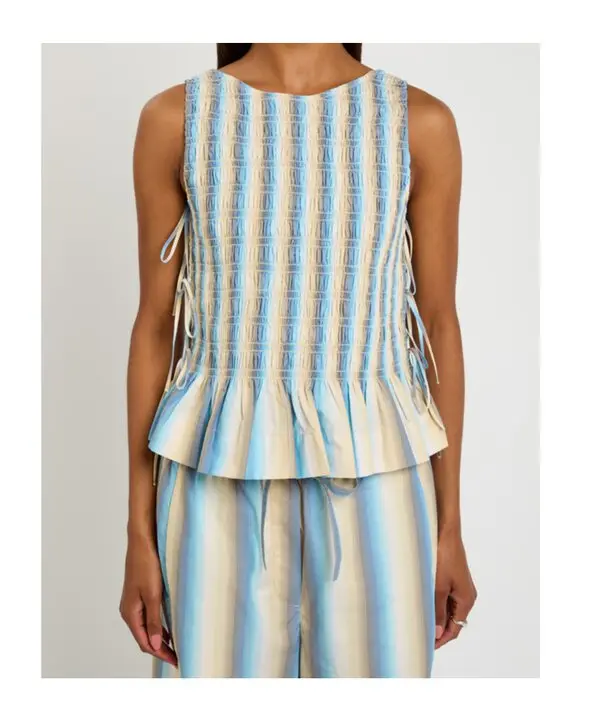 GANNI Ombre Stripe Smocked Cotton-poplin Top