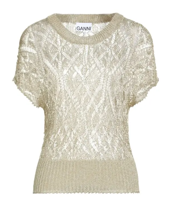 GANNI Open-knit Short Sleeve Jumper - White