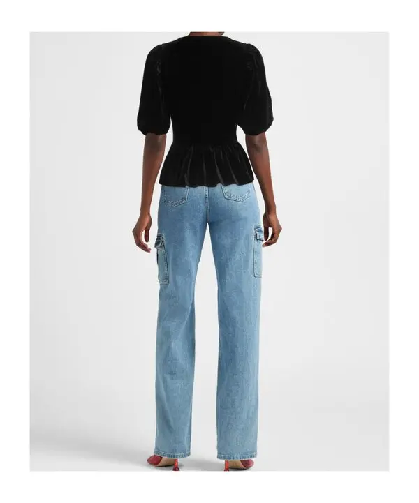 GANNI Velvet Peplum Top With Deep Neckline