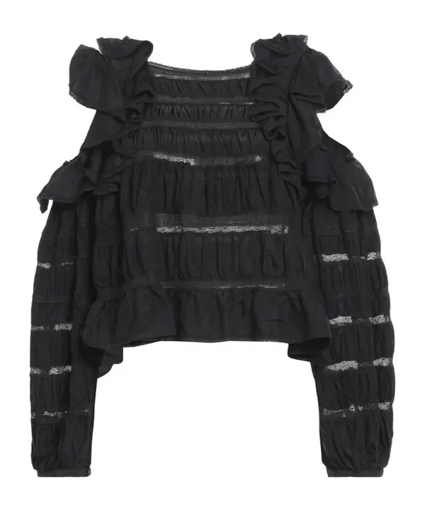 Isabel Marant Étoile Satin Lace Gathered Long Sleeve Top