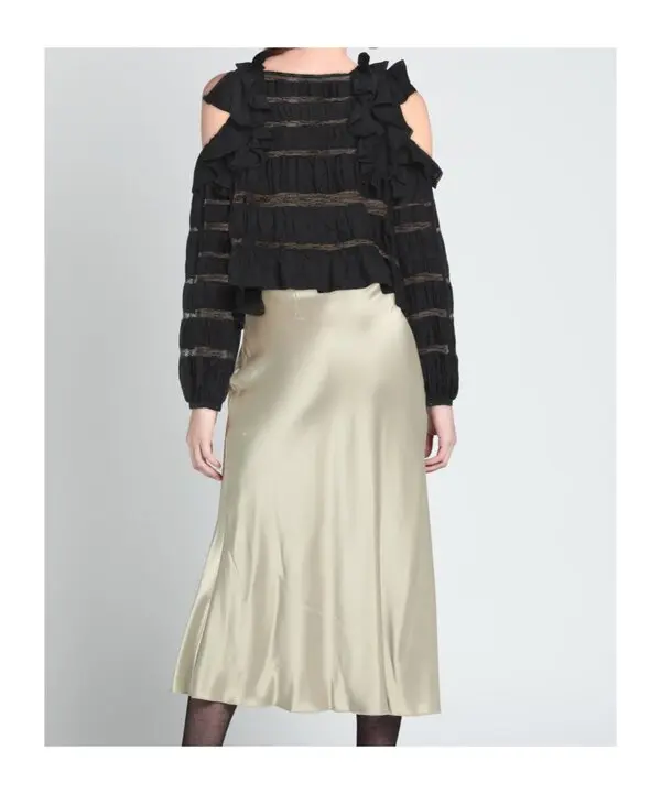 Isabel Marant Étoile Satin Lace Gathered Long Sleeve Top