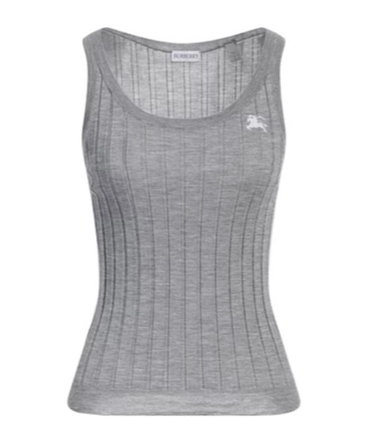 Burberry Lightweight Cashmere Knit Top - Gray