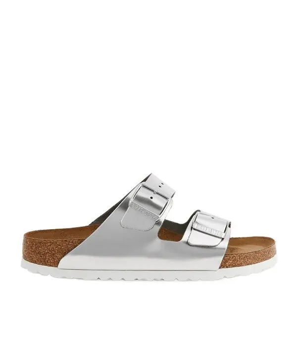 BIRKENSTOCK Arizona Metallic Leather Sliders - White