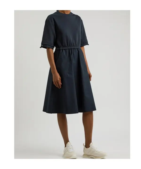 Moncler Cotton And Woven Midi Dress