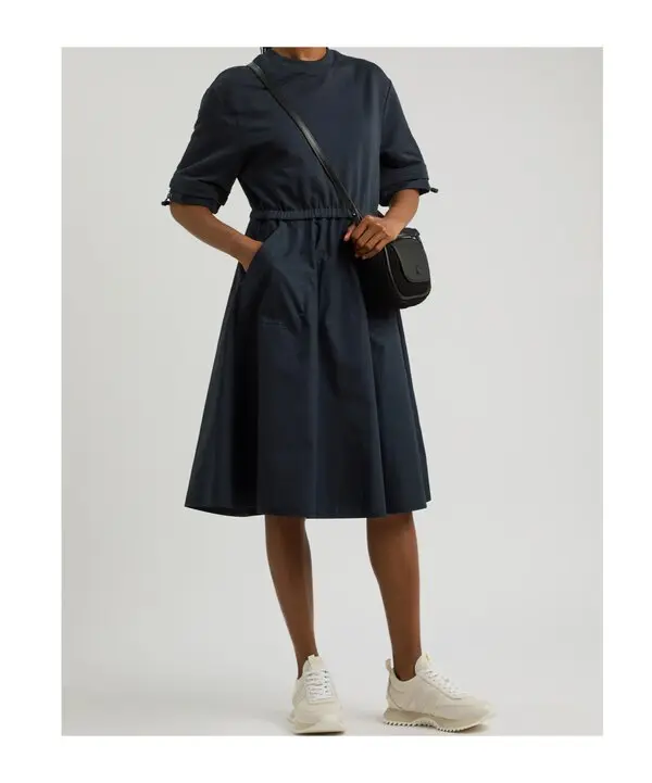 Moncler Cotton And Woven Midi Dress