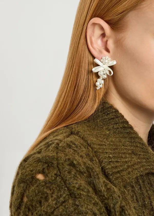 Simone Rocha Petite Bow Faux Pearl-embellished Earrings