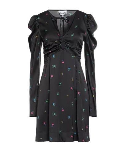 GANNI Floral-print Satin Mini Dress With Gathered Details