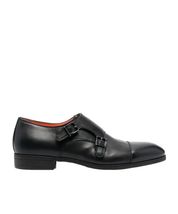 Santoni Double-buckle Leather Monk Shoes - Black