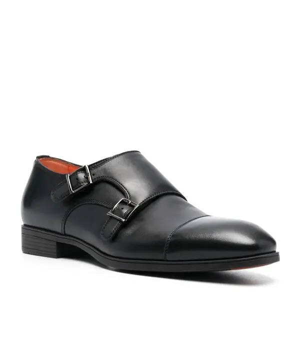 Santoni Double-buckle Leather Monk Shoes